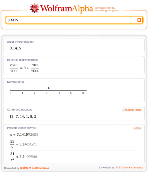 Pi Day 2011 in Wolfram|Alpha—Wolfram|Alpha Blog