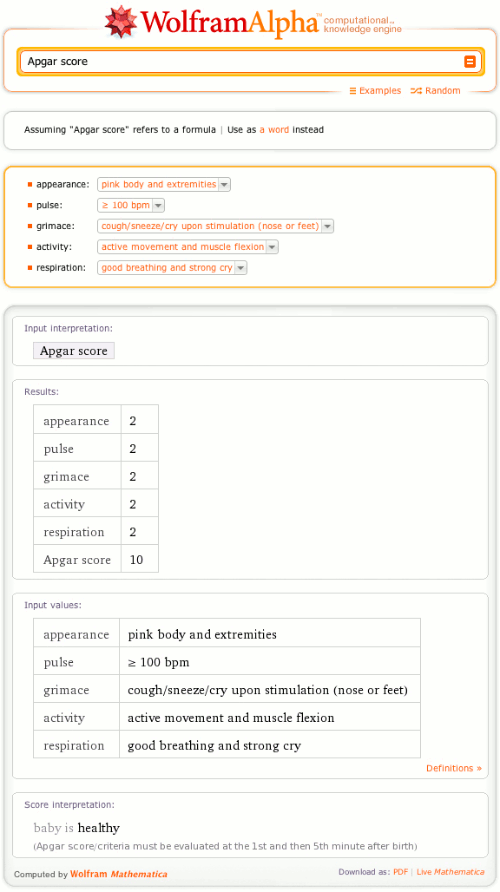 Understanding the Apgar Score with Wolfram|Alpha—Wolfram|Alpha Blog